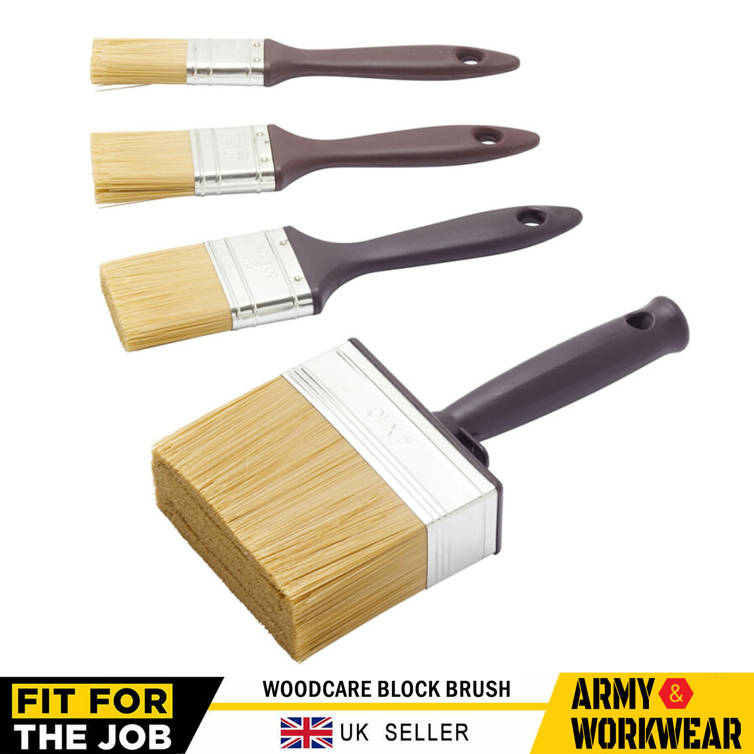 FFTJ 4 x Woodcare Brush Set Timber Woodstain Stain Varnish Brushes Shed ...