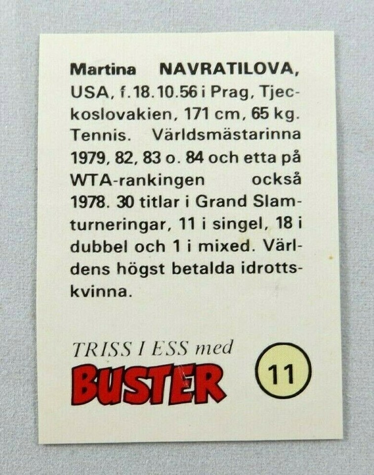 MARTINA NAVRATILOVA 1985 TRISS I ESS BUSTER CARD #11 | eBay