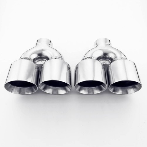 Stainless Steel QUAD 4" Out 2.5" Inlet 9" Long Dual Wall Exhaust Tips ...