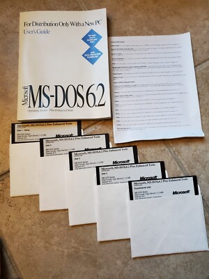 Microsoft MS-DOS 6.2 OS Plus Enhanced Tools 5.25" Floppy Disks w/ User ...