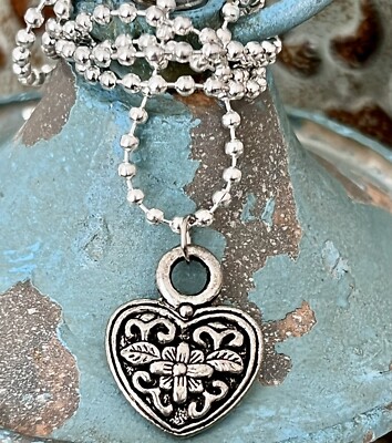 Antique Silver Heart Necklace. Love. Adore. | eBay