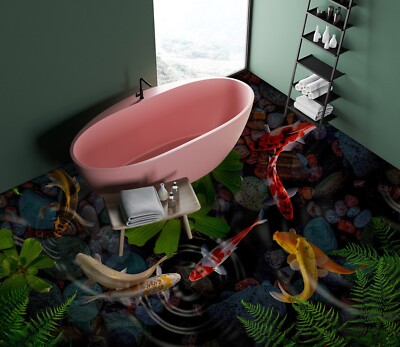 3D Goldfish Leaves O6677 Floor WallPaper Murals Wall Print Decal 5D ...