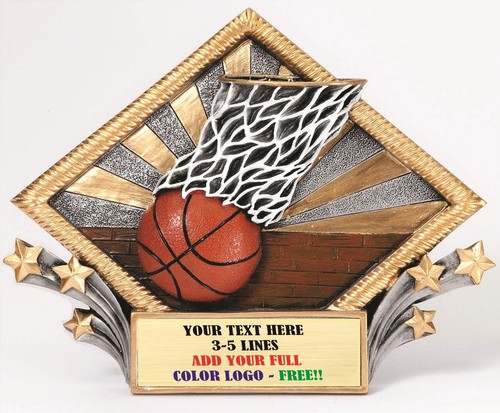 BASKETBALL TROPHY DIAMOND PLATE RESIN PLAQUE AWARD FREE ENGRAVING M ...