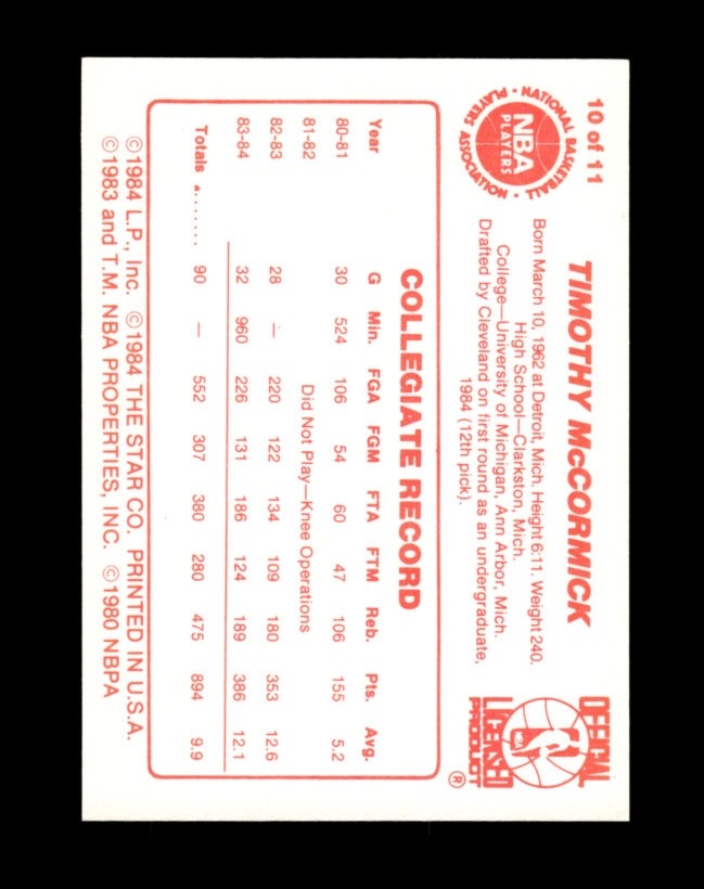 1984-85 Star Set-Break # 10 Tim Mccormick NR-MINT *GMCARDS* | eBay