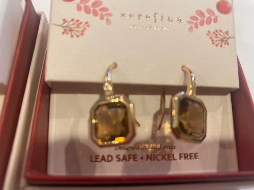 Serefina Amber color stone Crystal Drop rectangle Earrings On gold ...