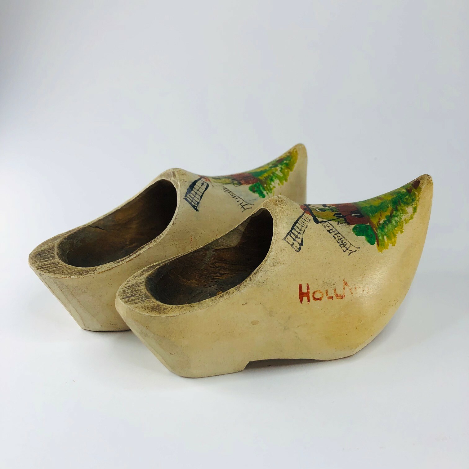 Vtg Hand Painted Windmill Miniature Wooden Shoes Clogs Made in Holland ...