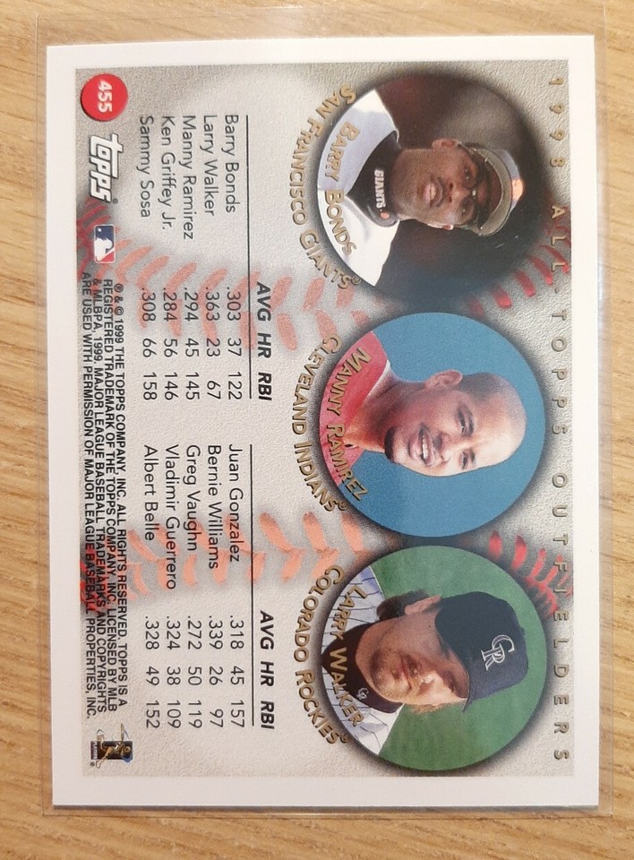 1999 TOPPS ALL-TOPPS BONDS RAMIREZ WALKER #455 GIANTS INDIANS ROCKIES ...