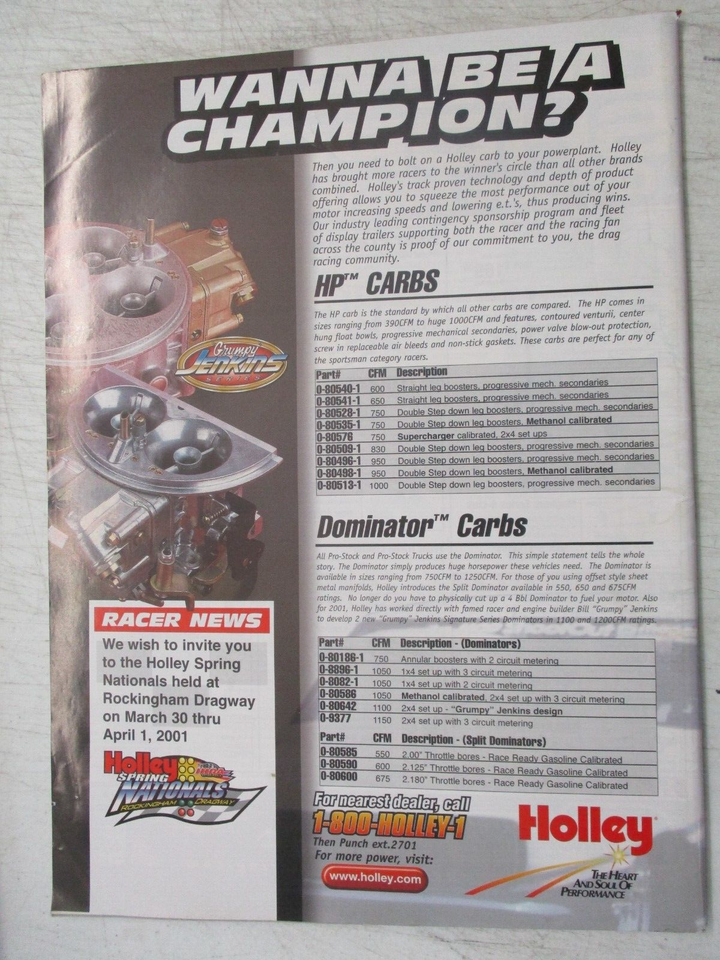 IHRA DRAG REVIEW MAGAZINE APRIL 6, 2001 CLINT LINDSEY CAROLINA DRAGWAY ...