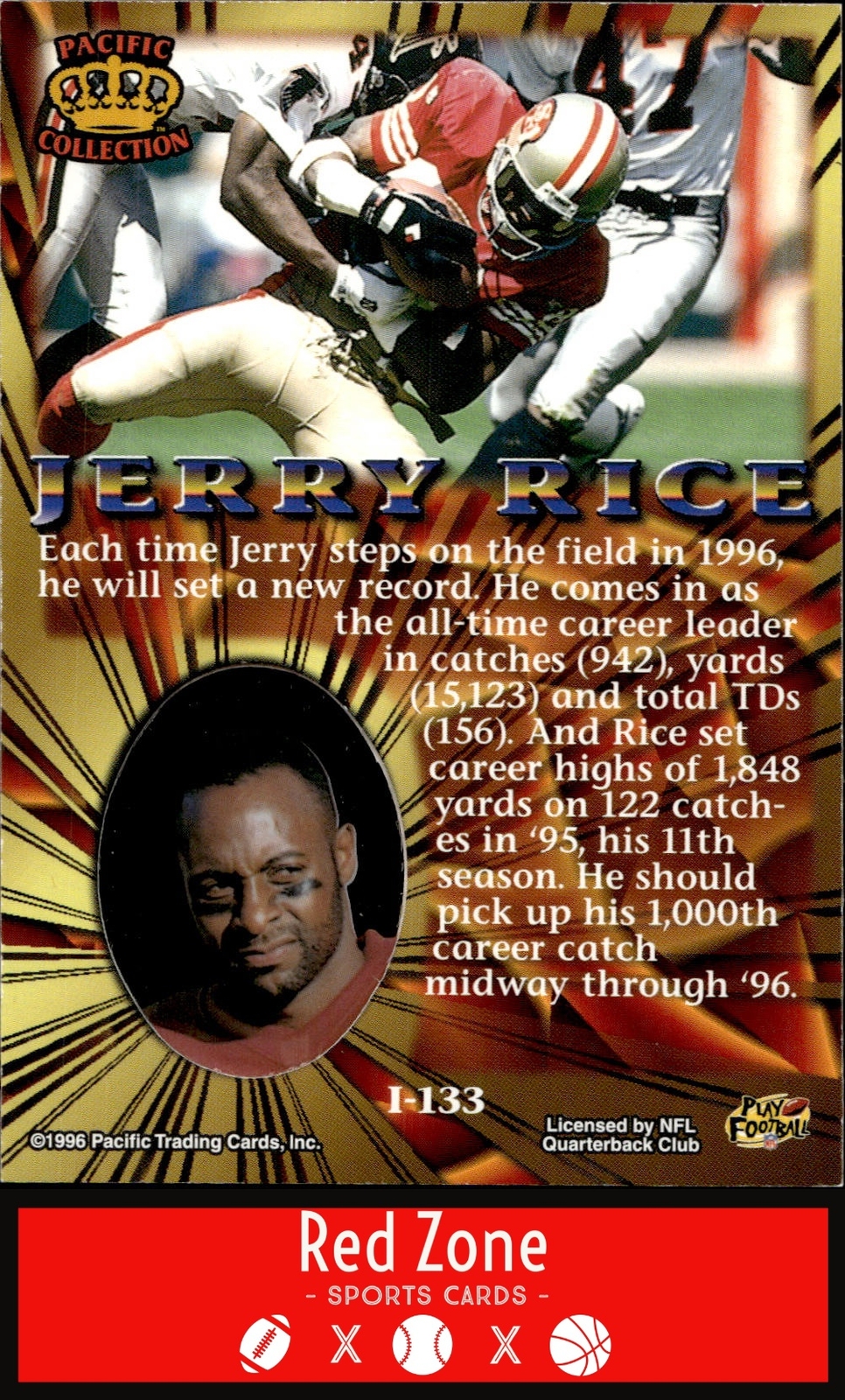 1996 Pacific Invincible - Bronze #I-133 Jerry Rice, Jerry Rice for sale ...