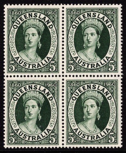 1960 5d deep green Centenary of 1st Qld Stamp, SG337 block of 4, MUH ...