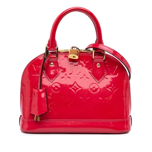 Authenticated Louis Vuitton Monogram Vernis Alma BB Red Leather Satchel ...