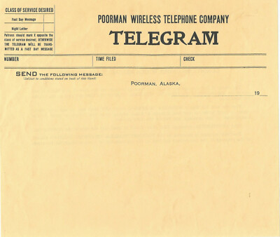 vintage 1920s 1930s Poorman Alaska Wireless Telephone company Telegram ...