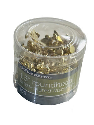 1pk of 100 Pc Office Depot 1.5 Roundhead Brass Plated Fasteners-New ...