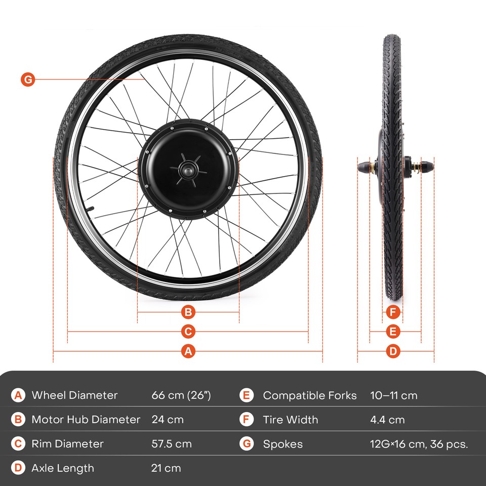 26" eBike 500W Conversion Kit Set Electric Bike Front Wheel Hub Motor ...