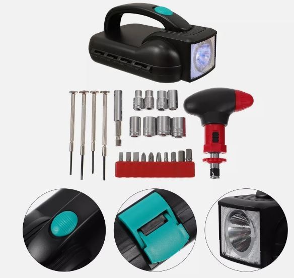 DIY Home Repair Tool Set, Car Flashlight & Tool Box, Emergency Toolkit & Light | eBay UK