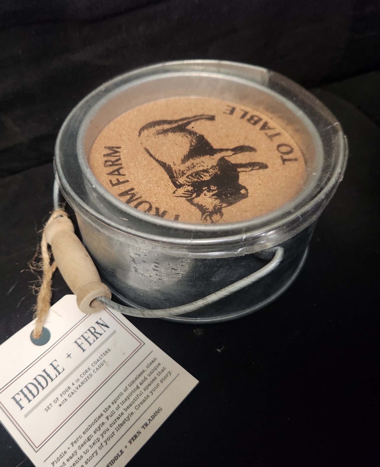 Fiddle & Fern Coasters In Galvanized Tin Set Of 4 | eBay