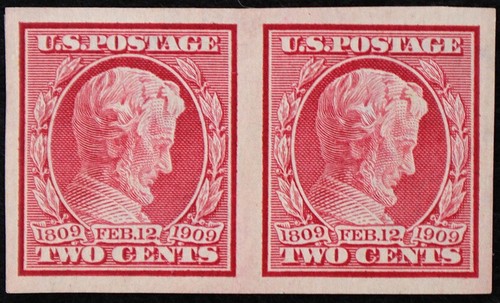 U.S. Mint Stamp Scott #368 2c Lincoln Imperf Pair. Superb. Hinged. A ...