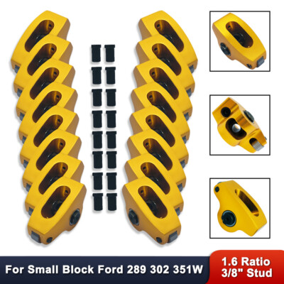 For SBF Ford 289 302 351W Aluminum 1.6 Ratio Roller Rocker Arms Set 3/8 ...