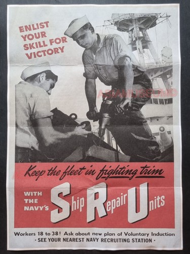 1943 WW2 USA AMERICA ENLIST SKILL WORK NAVY SHIP REPAIR PROPAGANDA ...