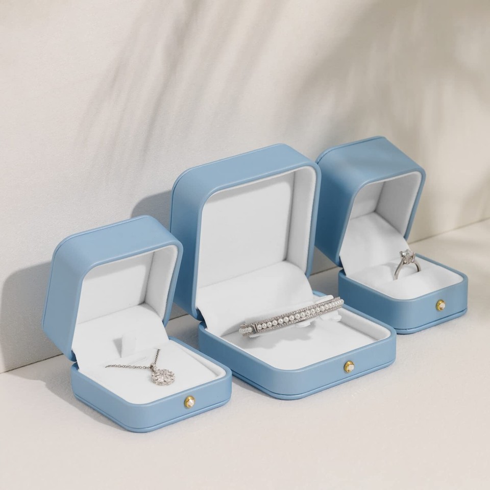 Small Presentation Jewelry Ring Gift Box Premium Blue PU Leather Ring ...
