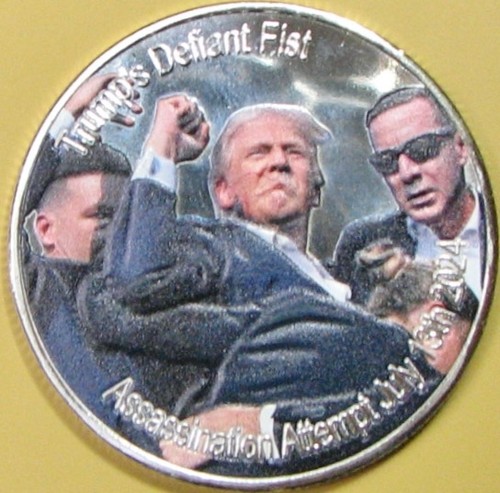 Donald Trump's Defiant Fist. Challenge Coin. Silver Tone. 84B. | eBay