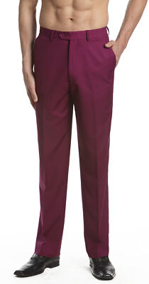 CONCITOR Men's Dress Pants Trousers Flat Front Slacks Solid BURGUNDY ...
