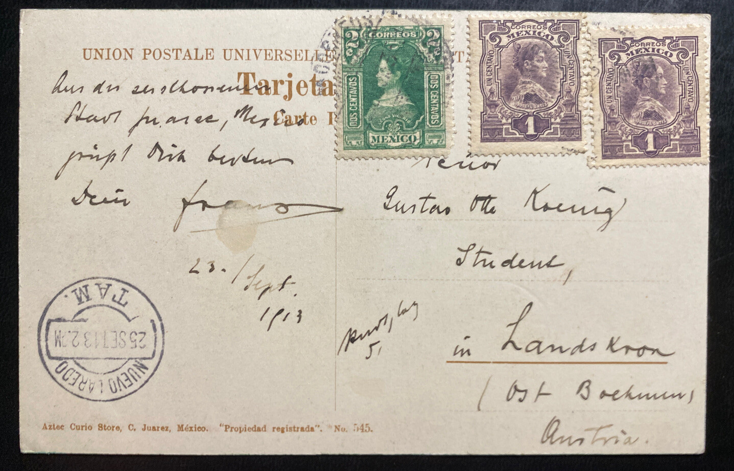 1913 Mexico Picture Postcard Cover to Landskron Austria Army Signatures ...