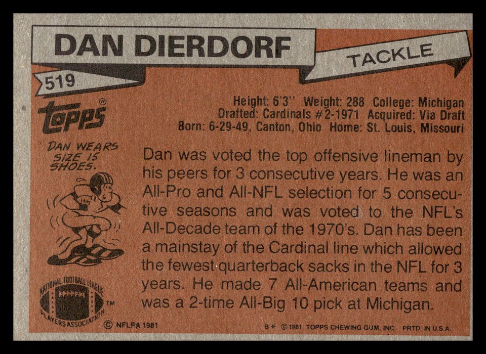 1981 Topps #519 Dan Dierdorf St. Louis Cardinals Football Card EX/NM | eBay