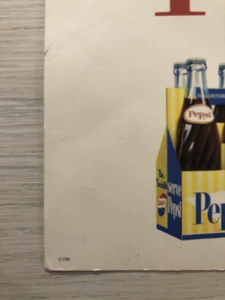 VINTAGE Pepsi Cola 50s 60s Cardboard Advertising Sign * Be Sociable ...