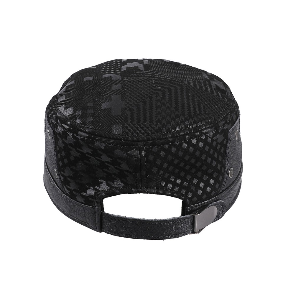 Men's Flat Top Cap Real Sheepskin Leather Military Style Caps Cadet ...