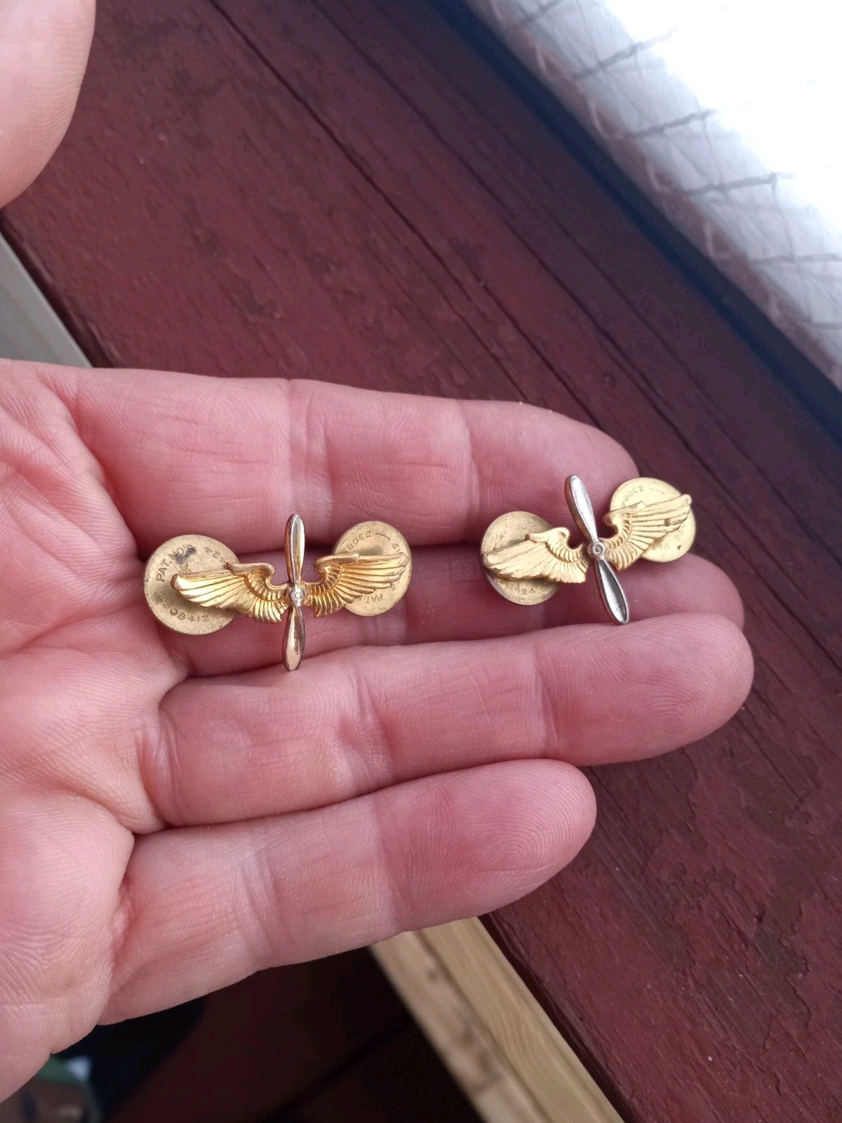 WWII ARMY AIR CORPS PILOT OFFICER COLLAR INSIGNIA PROPELLOR WINGS SET ...