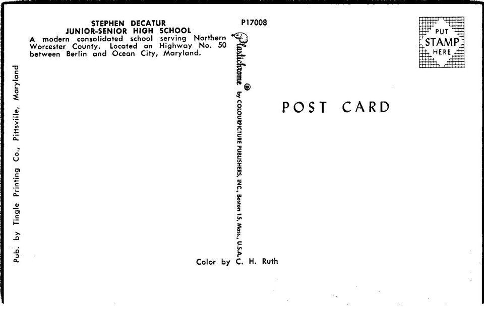 Stephen Decatur Junior-Senior High School Ocean City Maryland Postcard ...