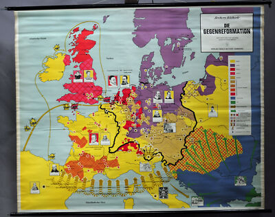 Vintage Mural Pull-Down Map Counter-Reformation Religion Wall Chart | eBay
