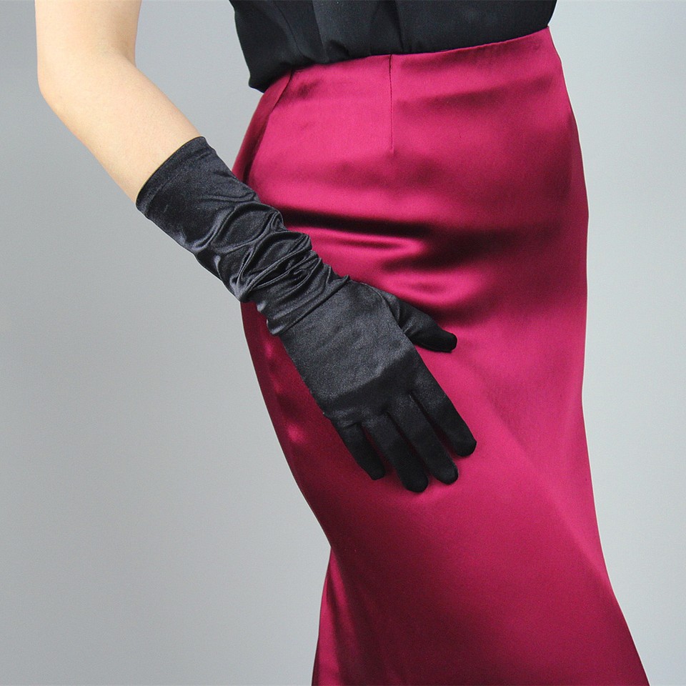 Stretchy Satin Silk Gloves Opera Evening Elbow Wrist Long Short Hepburn ...