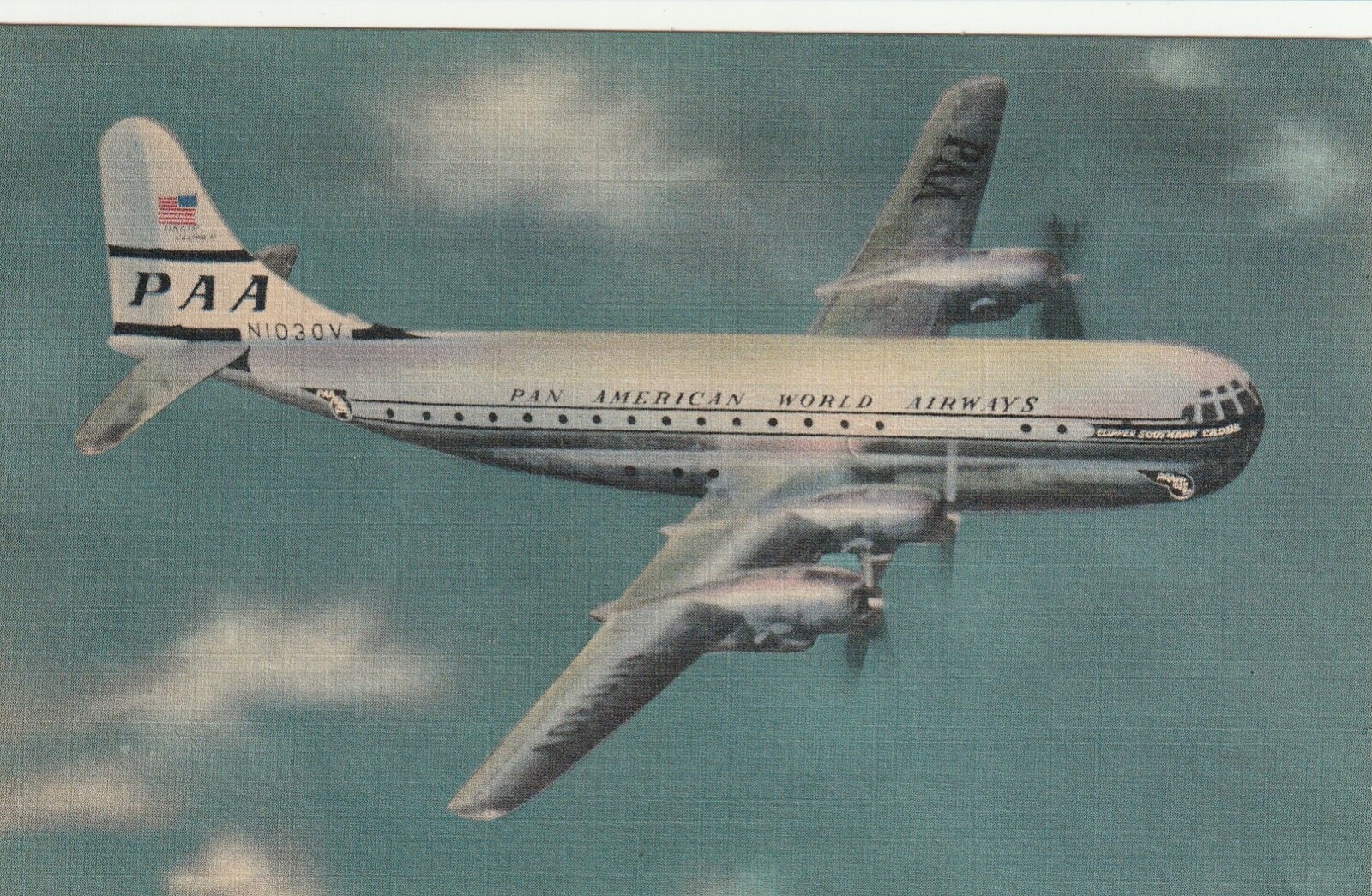 VINTAGE POSTCARD: PAN AMERICAN WORLD AIRWAYS PROP PLANE, STRATO CLIPPER ...