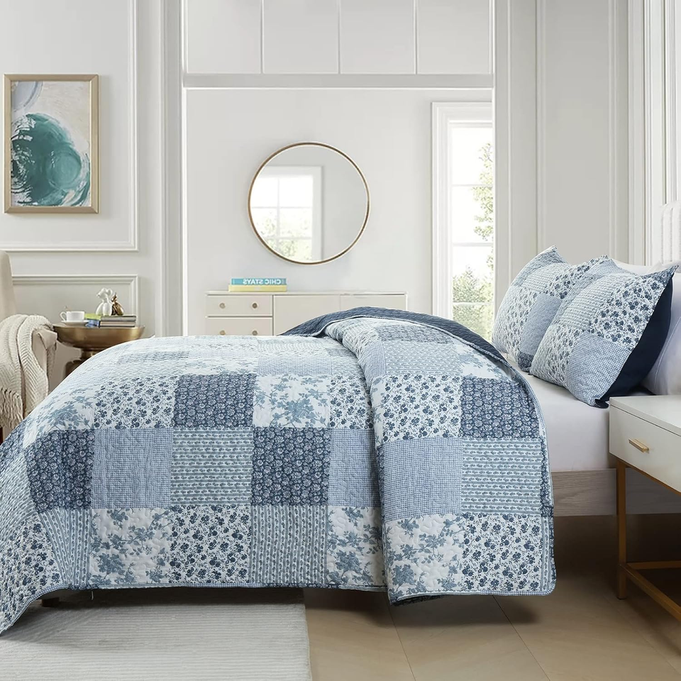 3-Piece King Quilt Set, Lightweight Soft Full Size Quilt Patchwork ...