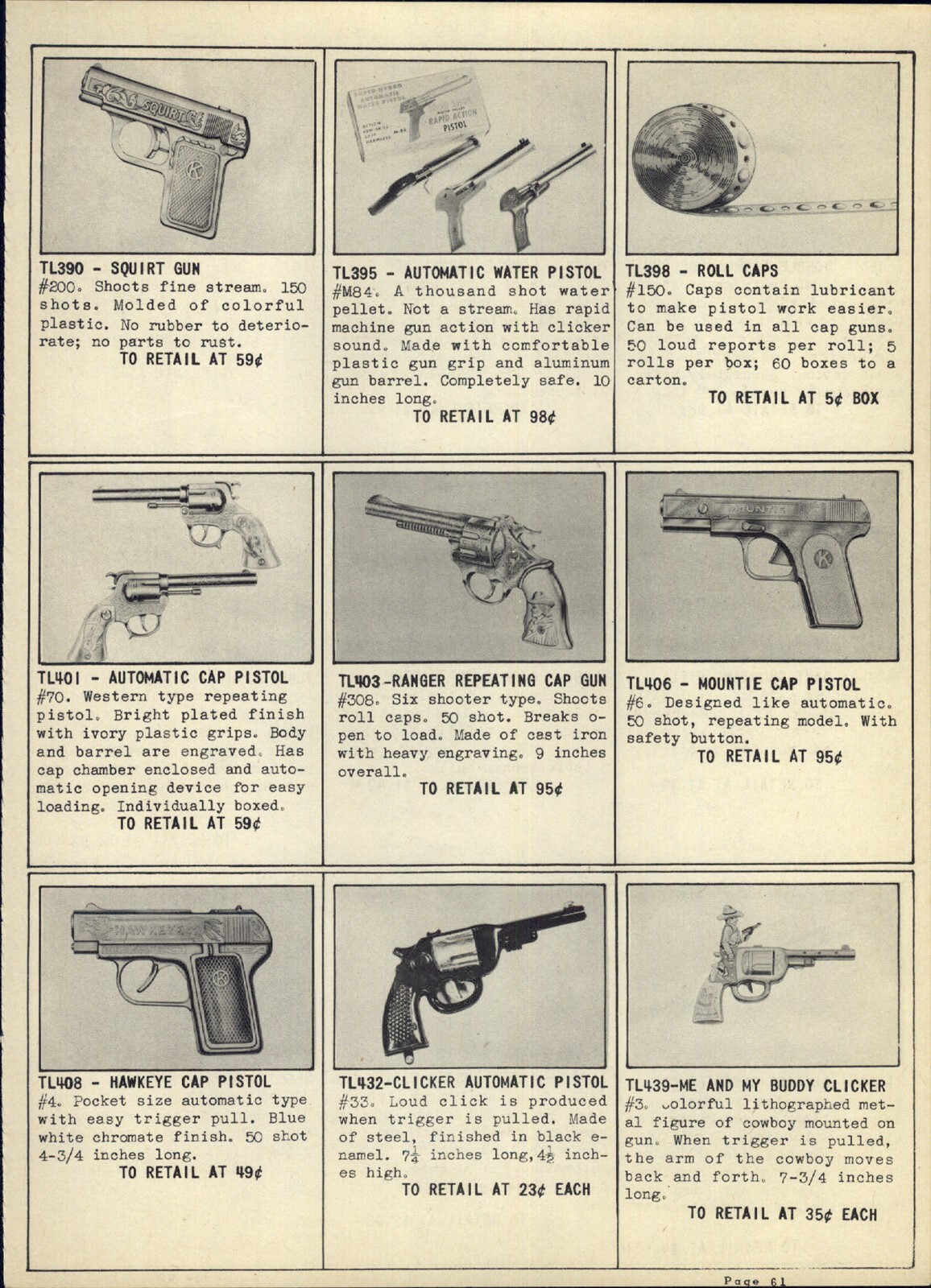 1950 PAPER AD Squirt Gun Water Pistol Cap Gun Toy Airfire Repeater Pop ...