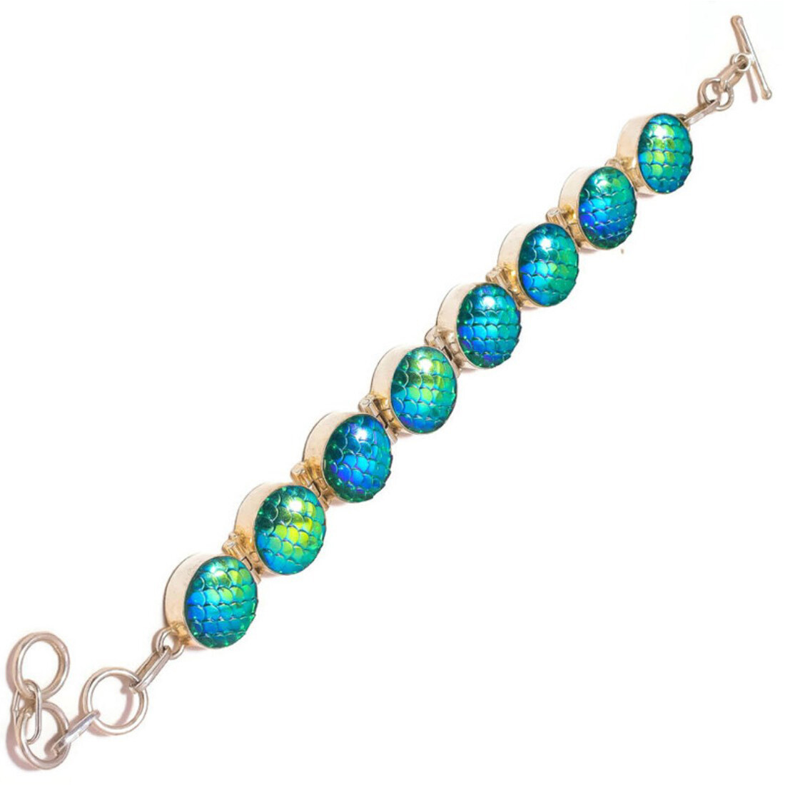 Peacock Color Shell Round Gemstone Silver Overlay Handmade Statement ...