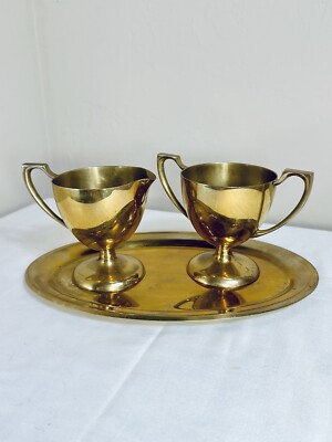 Vintage Unpolished Dirilyte Dirigold Gold Metal Cream and Sugar Set ...