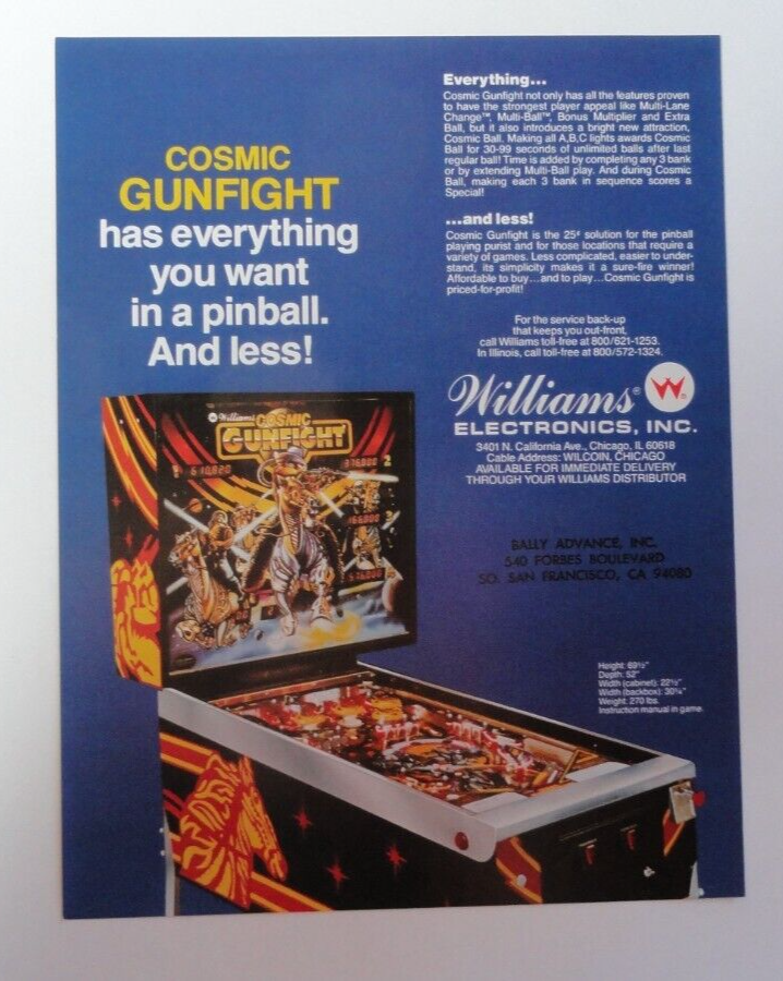 Vintage "Cosmic Gunfight" Pinball Flyer Bally 1983 | eBay
