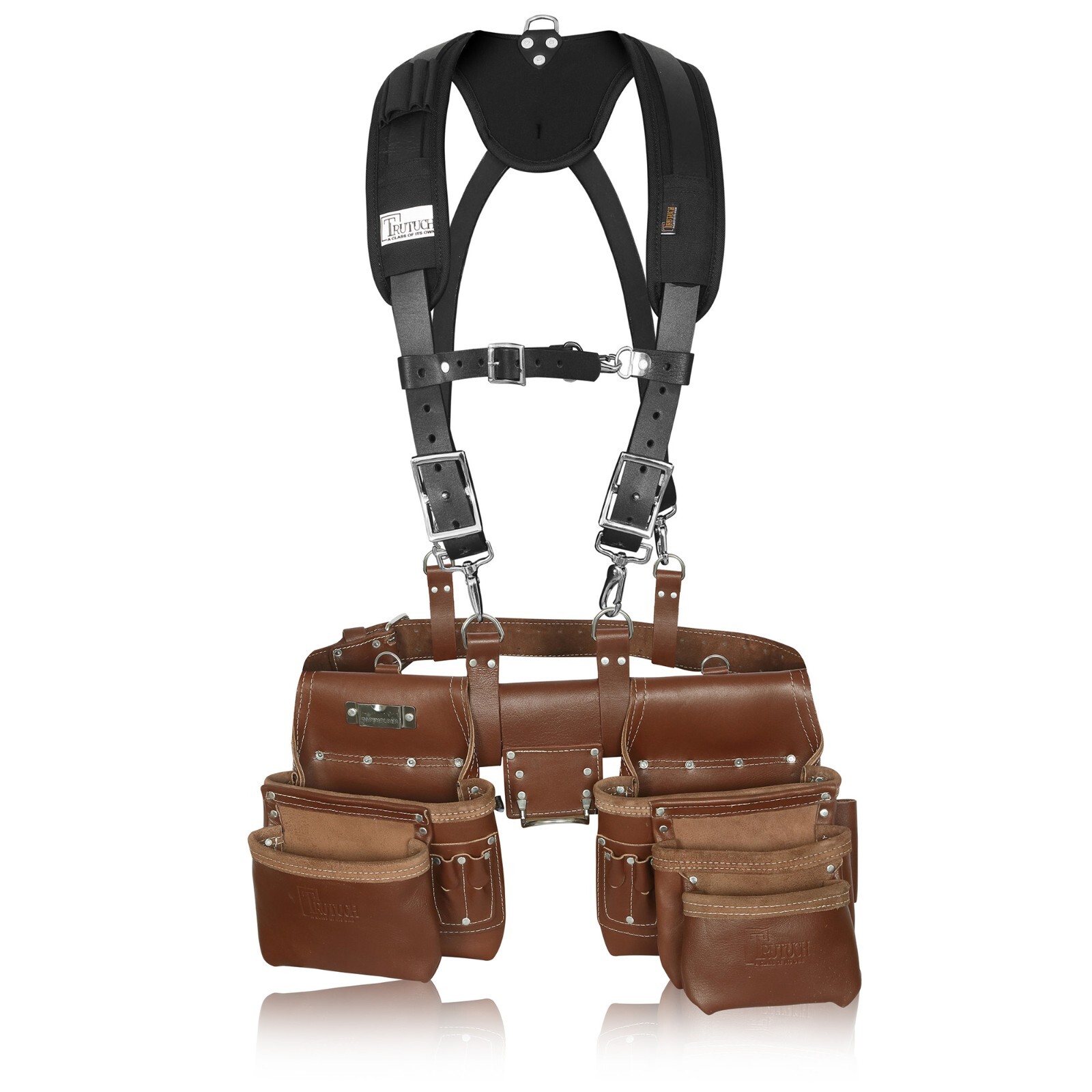 Trutuch Brown Leather Tool Belt with Black Suspender | Framers Tool Bag ...