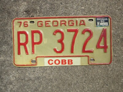 1980 Georgia License Plate GA Chevrolet Dodge Ford Chevy 1976 Cobb RP ...