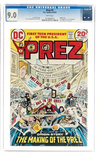 Prez #1 D.C. Comics 8-9/1973 CGC 9.0 White Pages Prez Rickard Boss ...