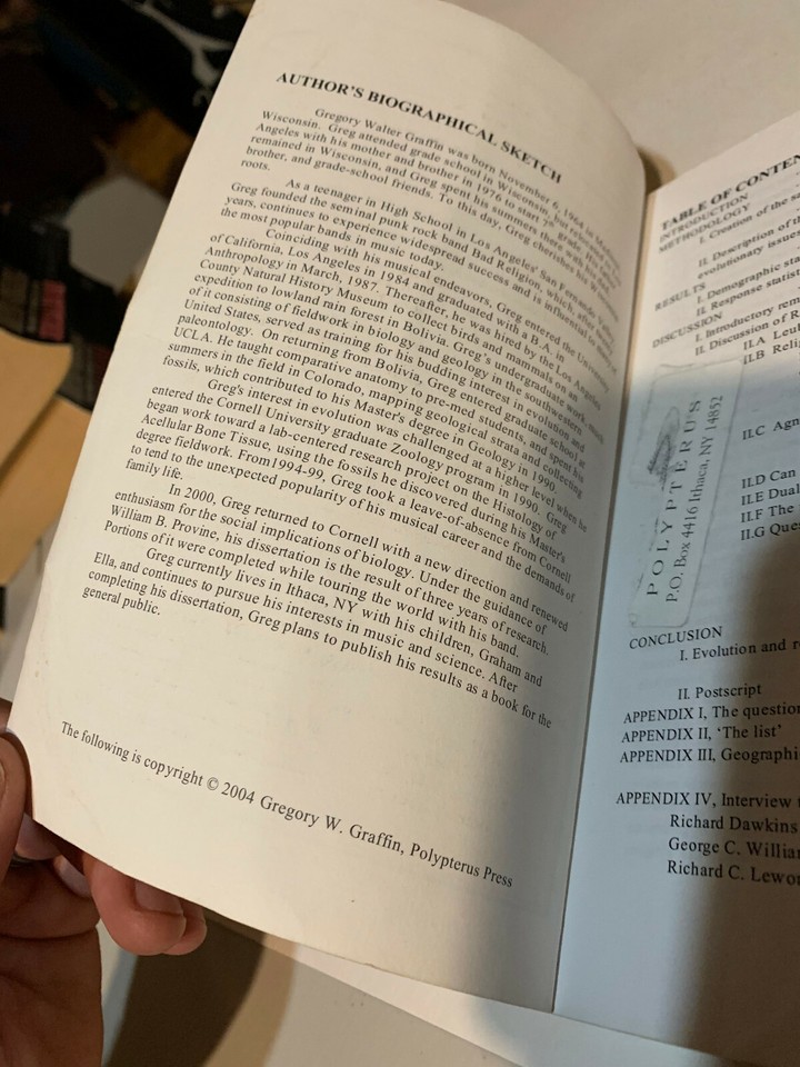 GREG GRAFFIN BAD RELIGION BOOK EVOLUTION MONISM ATHEISM NATURALISTIC ...