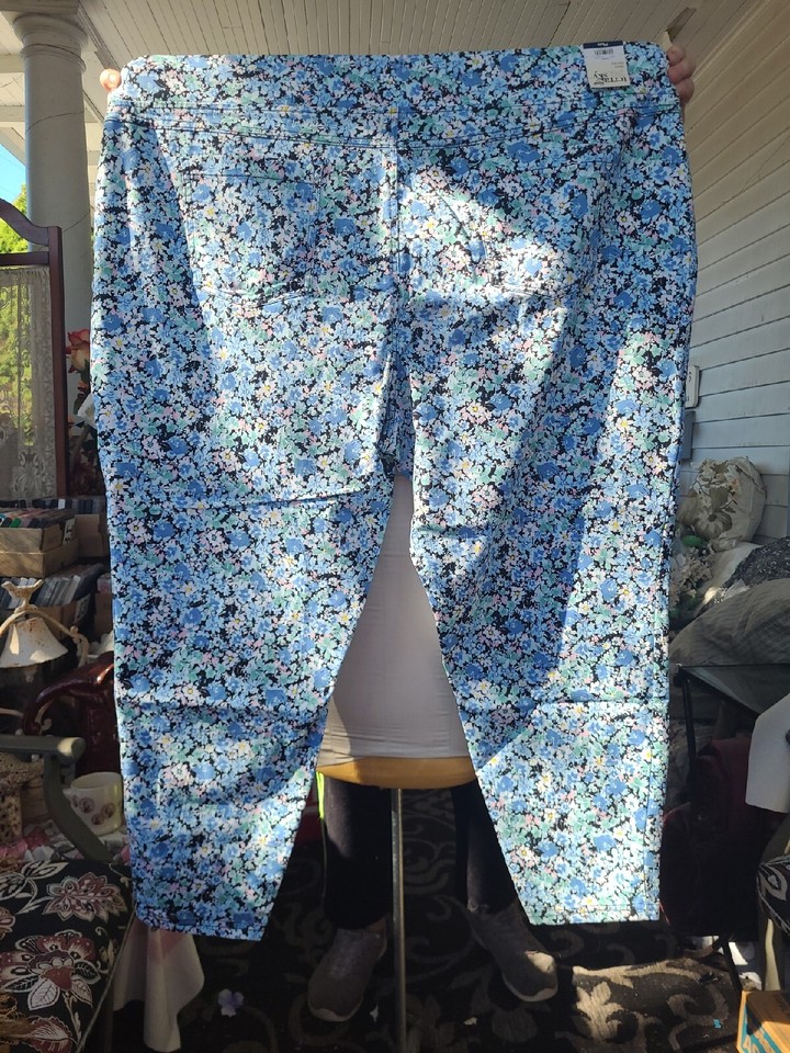 Terra & Sky Plus Size Solid Capris 5X (32W-34W) Blue Floral Nwt | eBay