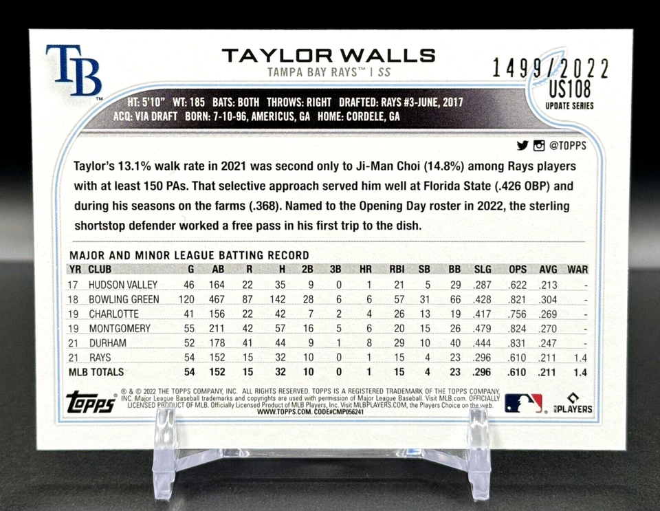 2022 Topps #US108 Gold Parallel Taylor Walls serial numbered /2022 | eBay