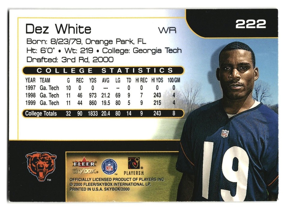 2000 Fleer SkyBox Dez White Rookie Chicago Bears #222 | eBay