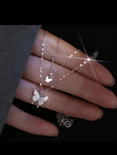 Sparkle Silver Dainty Butterfly Pendant Layer Necklace | eBay