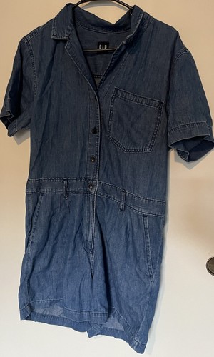 Gap Blue Jean Romper Jumpsuit Shorts Medium Short Sleeve Button Up ...