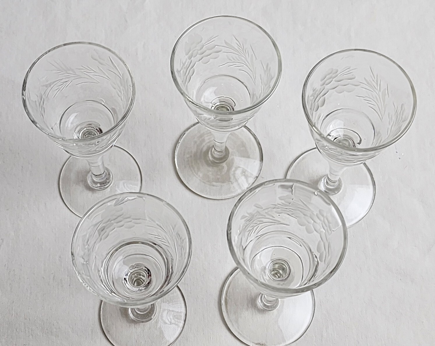 Set of 5 Vintage Etched Floral Sherry Cordial Stemmed Glasses | eBay
